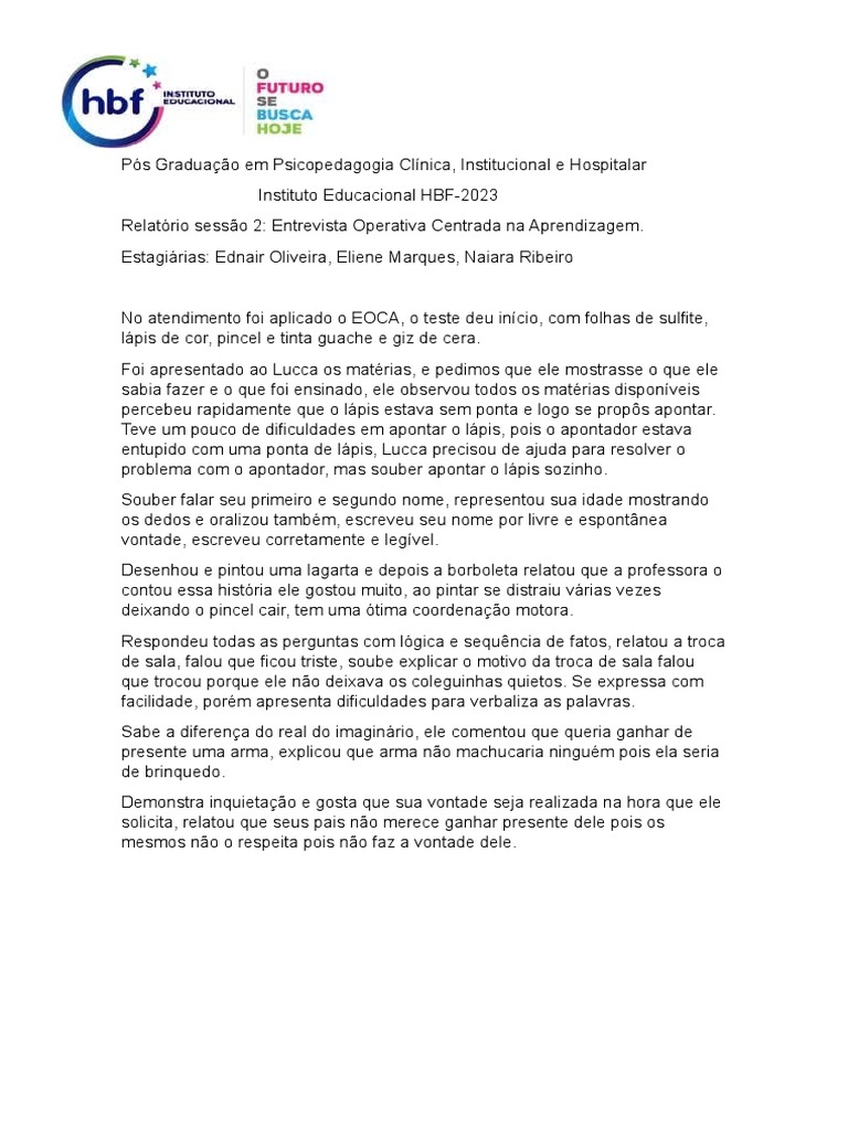 Relatório EOCA Ednair, Eliene, Naiara | PDF