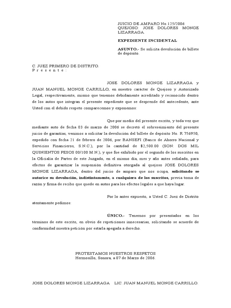 Devolucion de Billete de Deposito | PDF