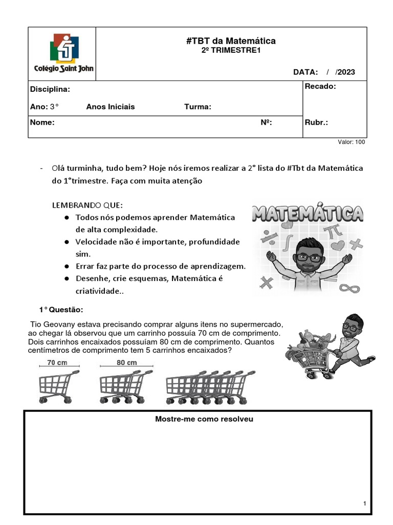 Lista1 TBT 3°ano 1°tri | PDF