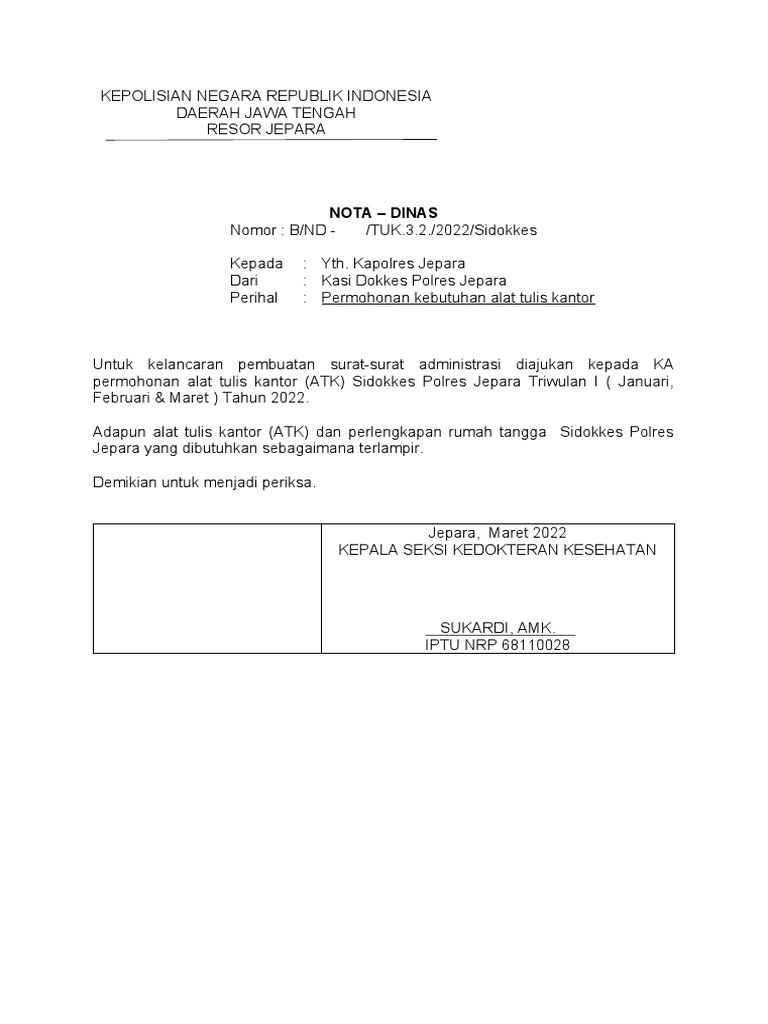 Nota Dinas Atk | PDF