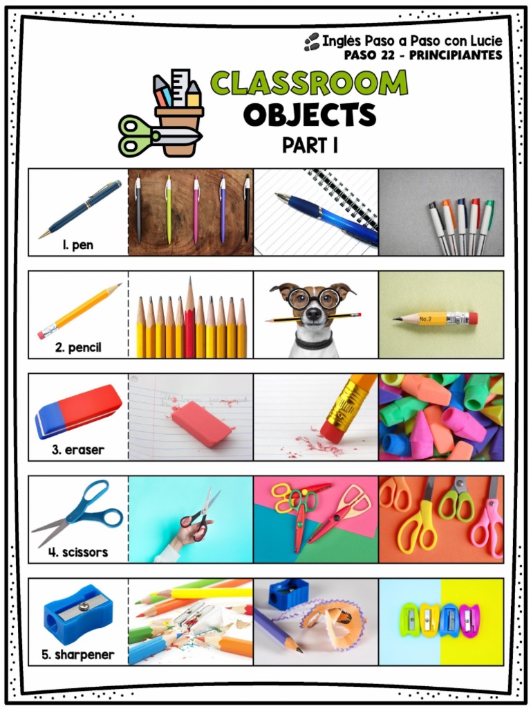 Copia de PASO 22 PRINCIPIANTES - OBJETOS ESCOLARES EN INGLÉS PARTE 1 | PDF