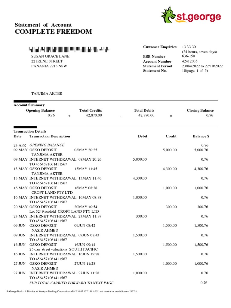Tanjima Akter Bank Statement 04/22-10/22 | PDF | Transaction Account ...