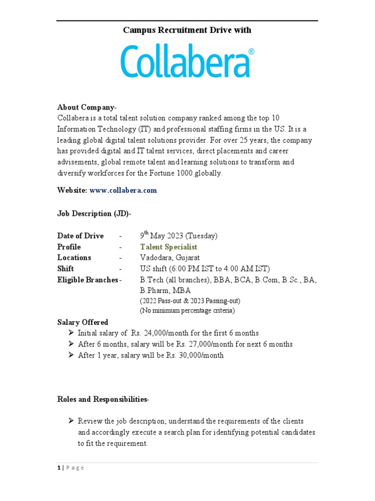 Collabera JD | PDF | Recruitment | Salary