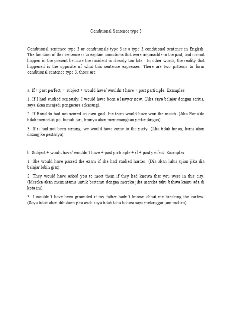 Conditional Sentence Type 3 | PDF