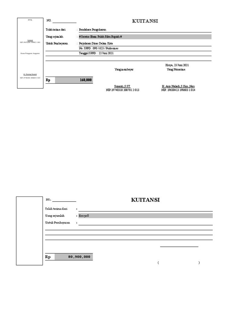 Template Kwitansi Pembayaran Kosong | PDF