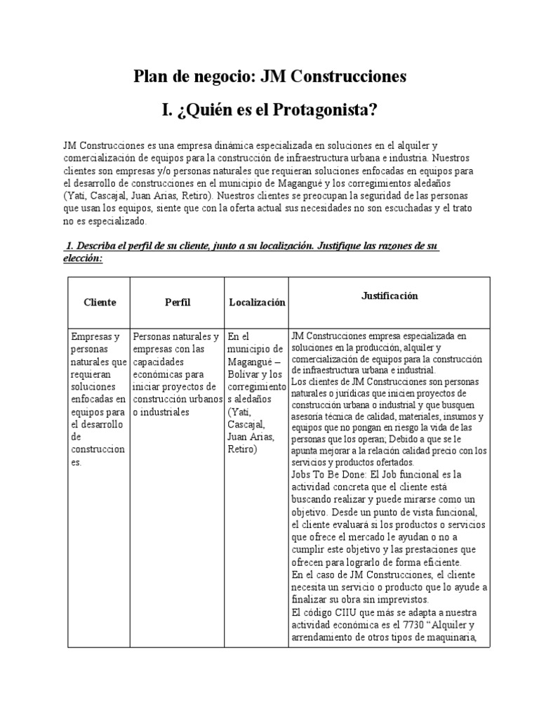 Formato Plan de Negocio para Editar JM CONSTUCCIONES | PDF | Mercado ...