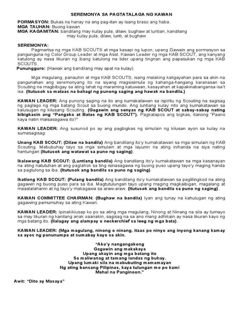 Kab Scout Seremonya Sa Pagtatalaga NG Kawan | PDF