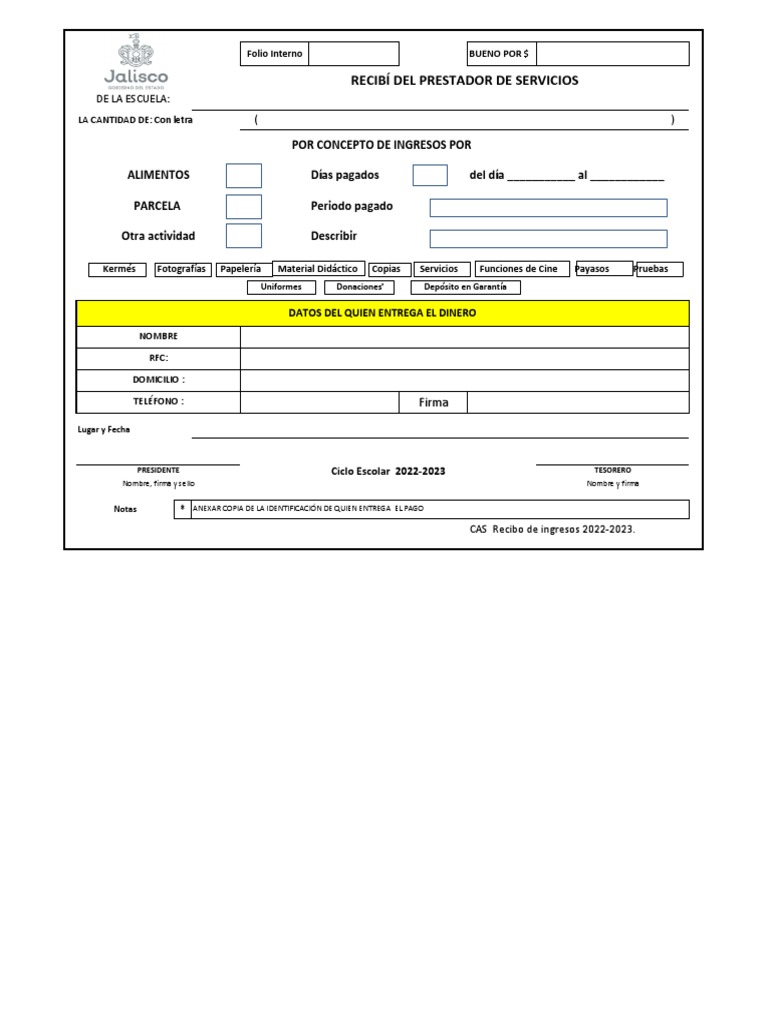 CAS Formato de Ingresos Ciclo 2022 2023 | PDF