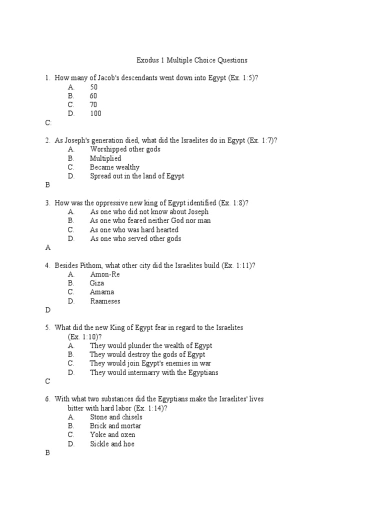 Exodus Quiz: Chapters 1-3 MCQs | PDF | Moses | The Exodus