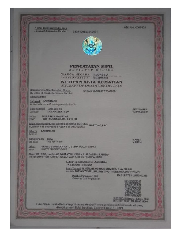 Akte Kematian Bpk. Hartono | PDF