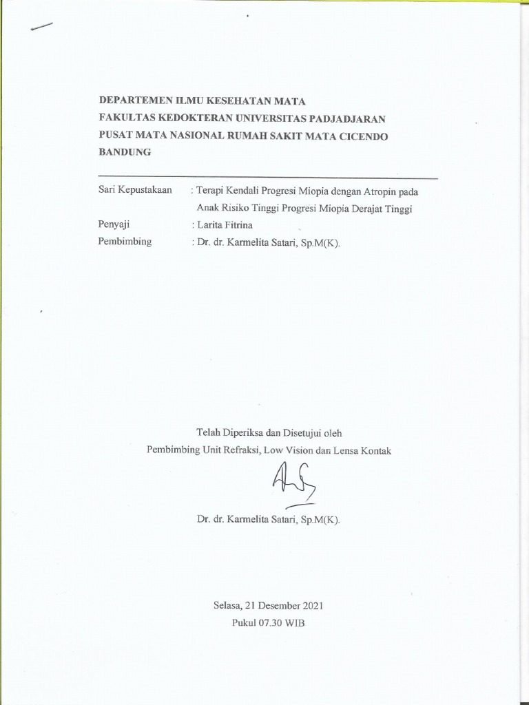 Terapi Kendali Progresi Miopia Dengan Atropin Pada Anak Risiko Tinggi Progresi Miopia Derajat ...