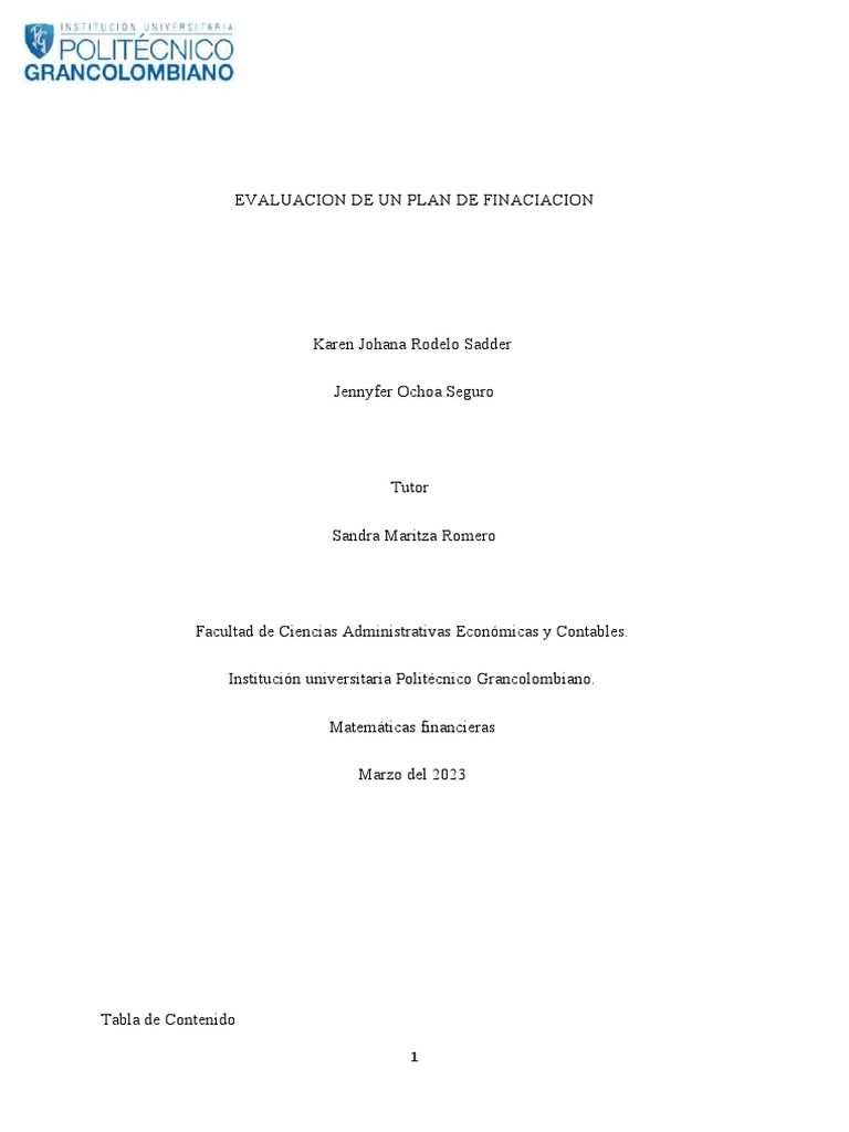 Matematicas Financiera Primera Entrega Semana 3 Final | PDF | Crédito | Finanzas y ...