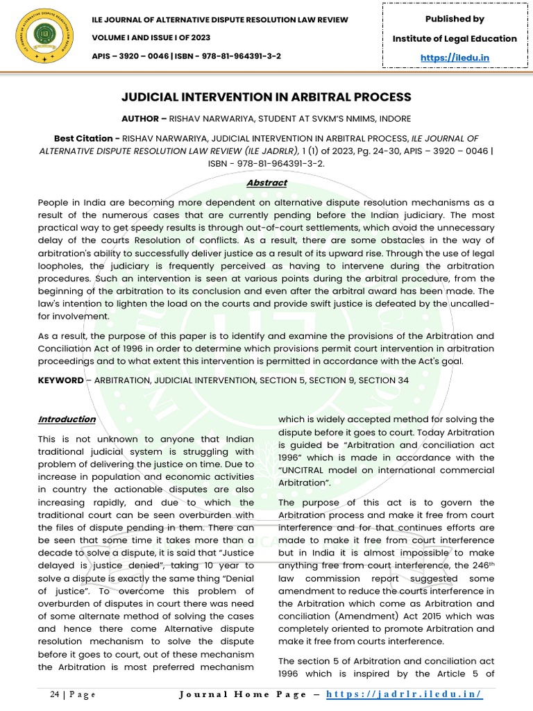 Judicial Intervention in Arbitral Process | PDF | Arbitration | Alternative Dispute Resolution