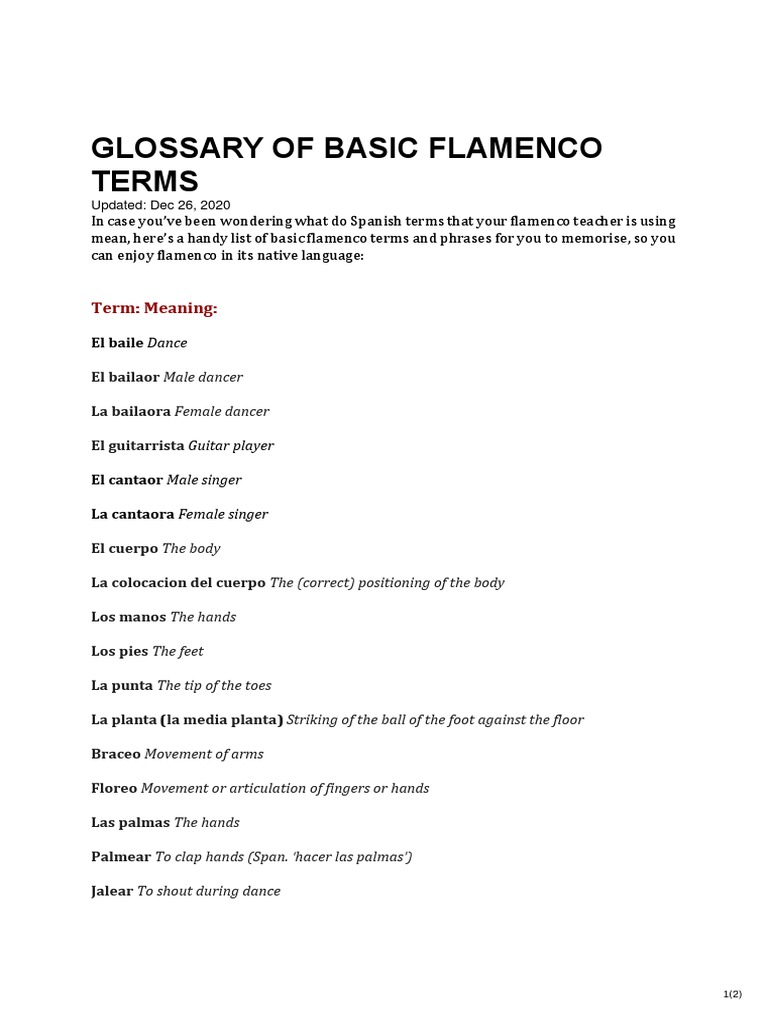 Basic Flamenco Words | PDF | Dances | Performing Arts