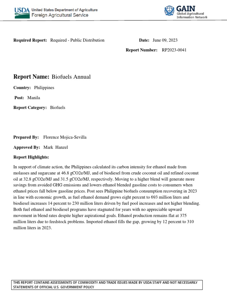 Philippines Biofuels Annual Report 2023 | PDF | Biofuel | Renewable Energy