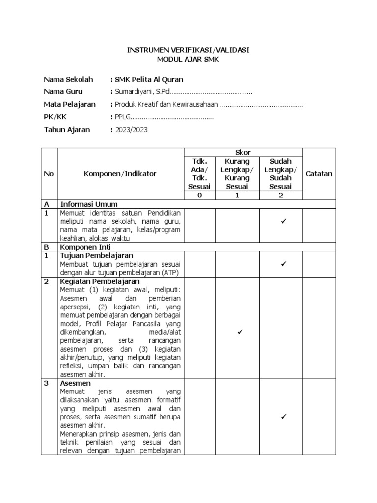 Instrumen Modul Ajar | PDF | Komputer