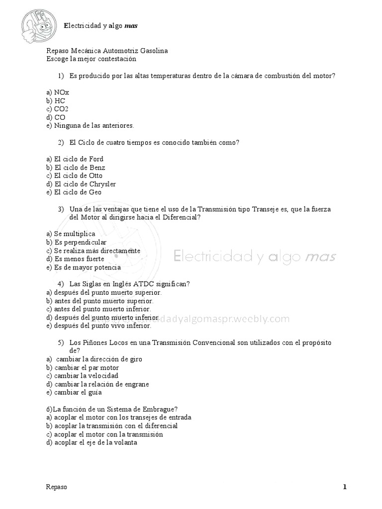 Repaso Revalida Mecanica Automotriz Gasolina | PDF | Ácido sulfúrico ...