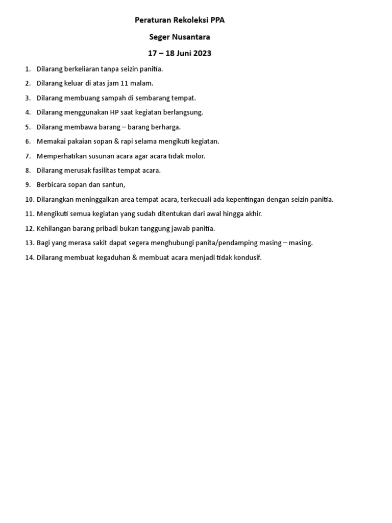Peraturan Rekoleksi PPA | PDF