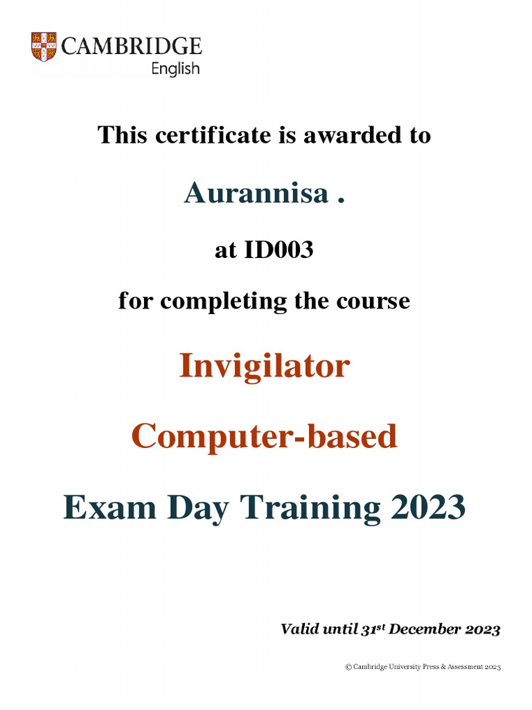 Invigilator Exam Certificate | PDF