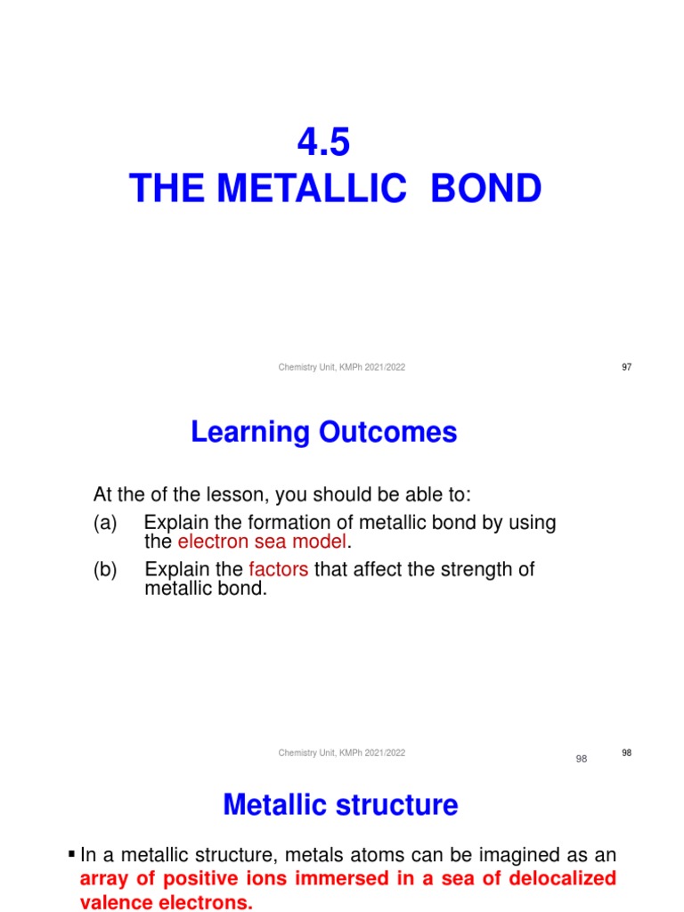 4.5 Metallic Bond | PDF | Chemical Bond | Sodium