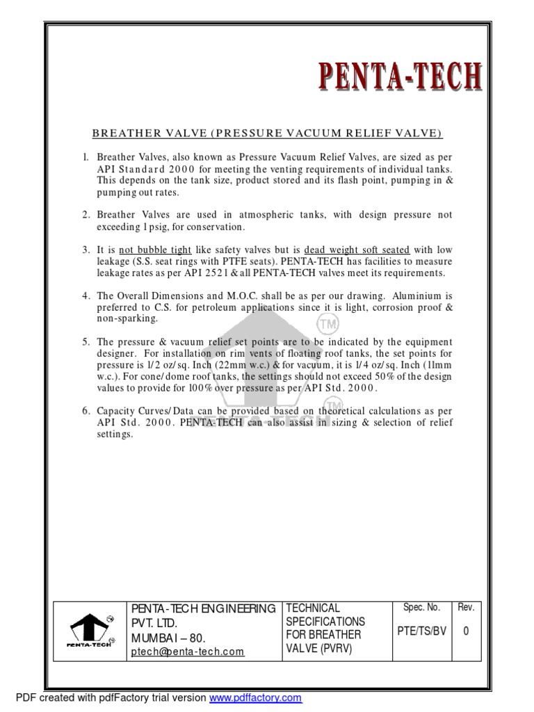 Penta-Tech Secp Breather Valve | PDF | Home & Garden | Computers