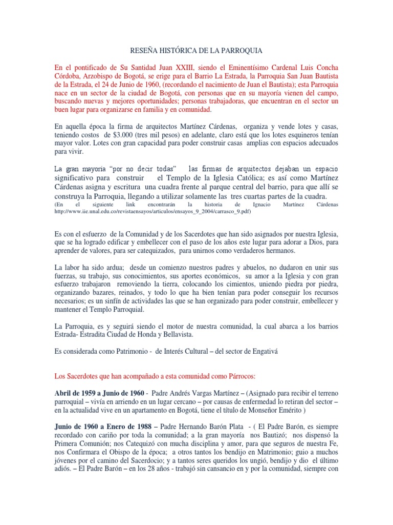 Reseña Histórica de La Parroquia | PDF | Iglesia Católica