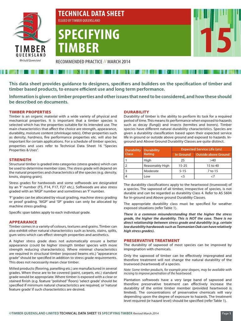TQ 15 Specifying-Timber Final | PDF | Lumber | Plywood TQ 15 Specifying-Timber Final | PDF | Lumber | Plywood