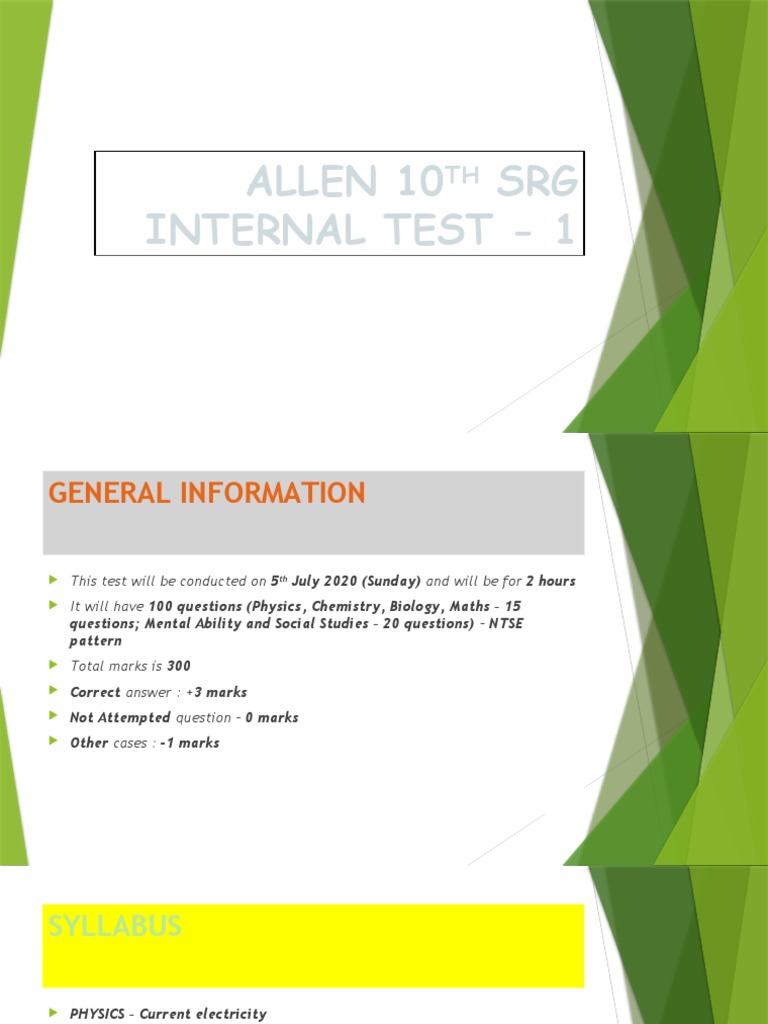 Allen 10TH SRG Internal Test-1 | PDF