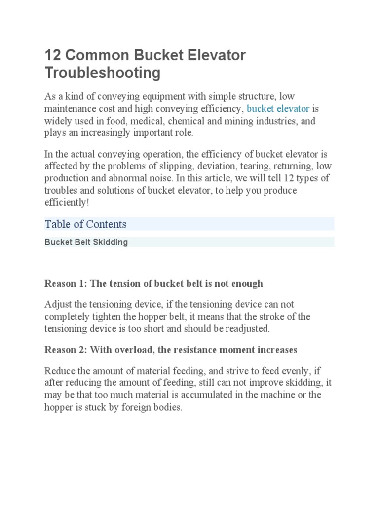 Bucket Elevator Troubleshooting Guide | PDF | Belt (Mechanical ...