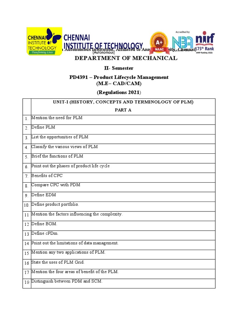 PLM QB | PDF | Product Lifecycle | Enterprise Resource Planning