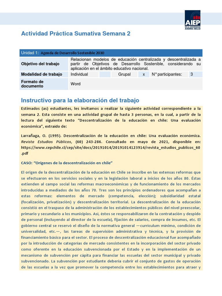 EDI002 - ACTIVIDAD - SUMATIVA - FORMA - A - SEMANA 2gabriela | PDF | Descentralización | Chile