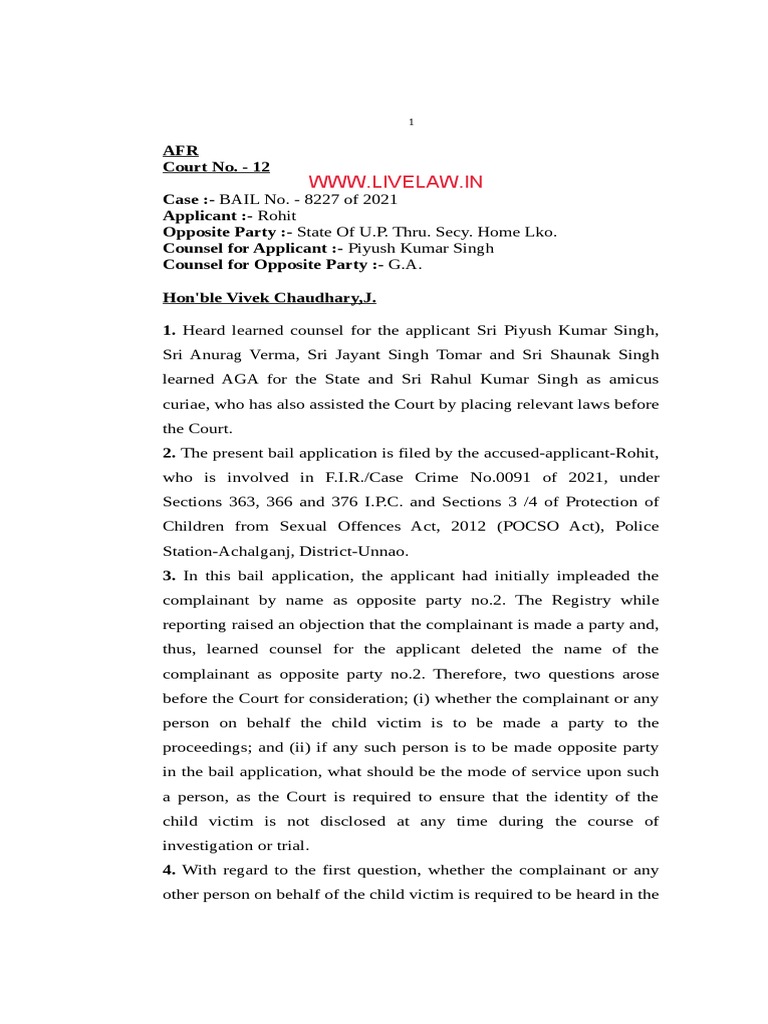 Pocso-Allahabad HC | PDF | Bail | Public Law