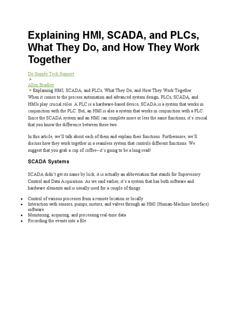 Explaining HMI - SCADA - PLC | Download Free PDF | Programmable Logic Controller | Scada
