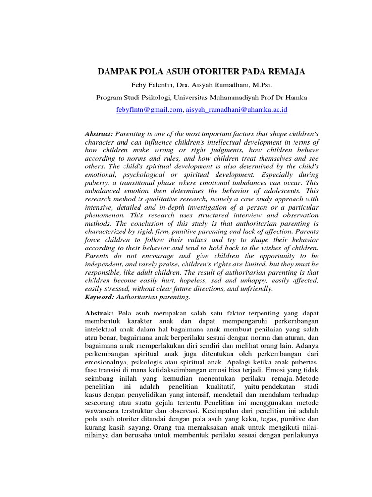 Dampak Pola Asuh Otoriter Pada Remaja | PDF | Parenting | Youth Dampak Pola Asuh Otoriter Pada Remaja | PDF | Parenting | Youth