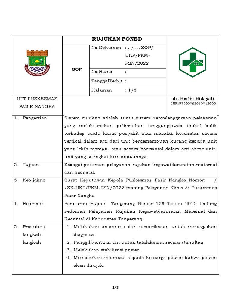 Sop Rujukan Poned-1 | PDF