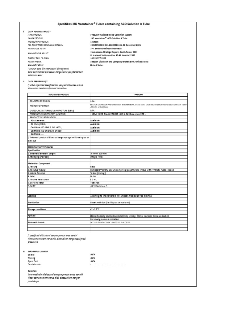 Vacutainer ACD Solution A Tube | PDF