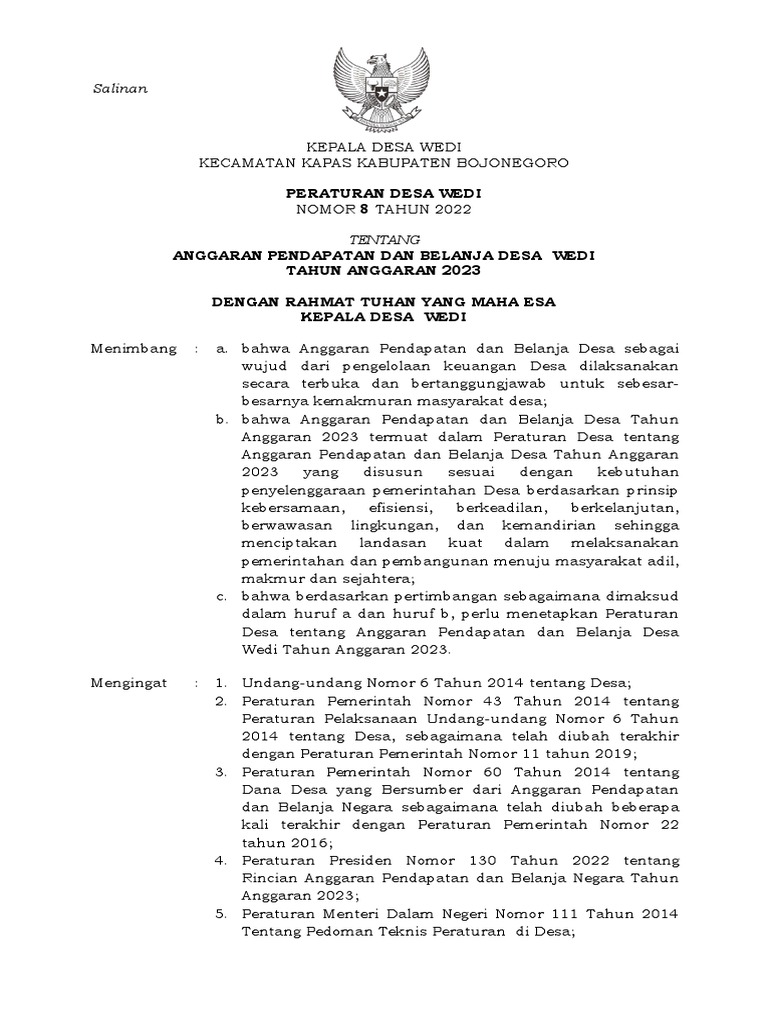 SALINAN Perdes APBDES 2023 | PDF