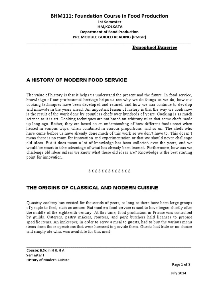 Lesson 3 Origine of Modern Cuisine | PDF | French Cuisine | Cooking