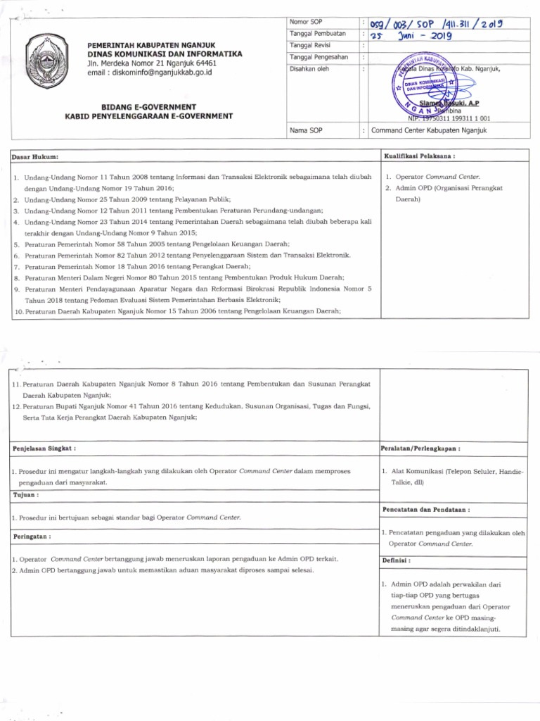 SOP Command Center Kominfo | PDF