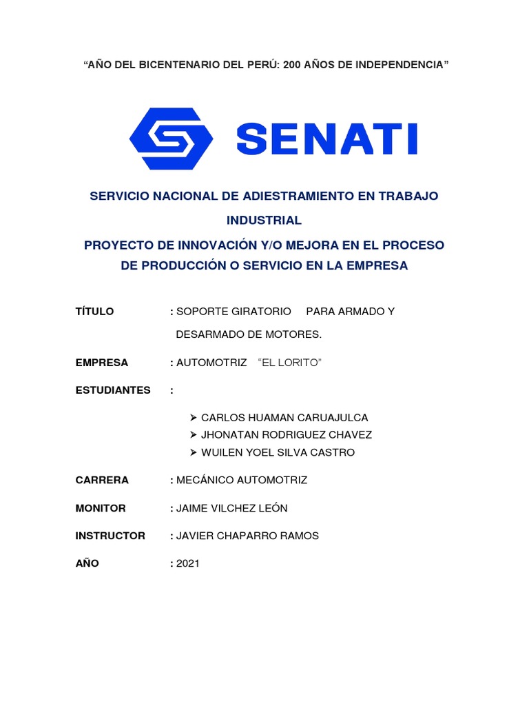 Proyecto Final Senati | PDF | Palanca | Motor diesel