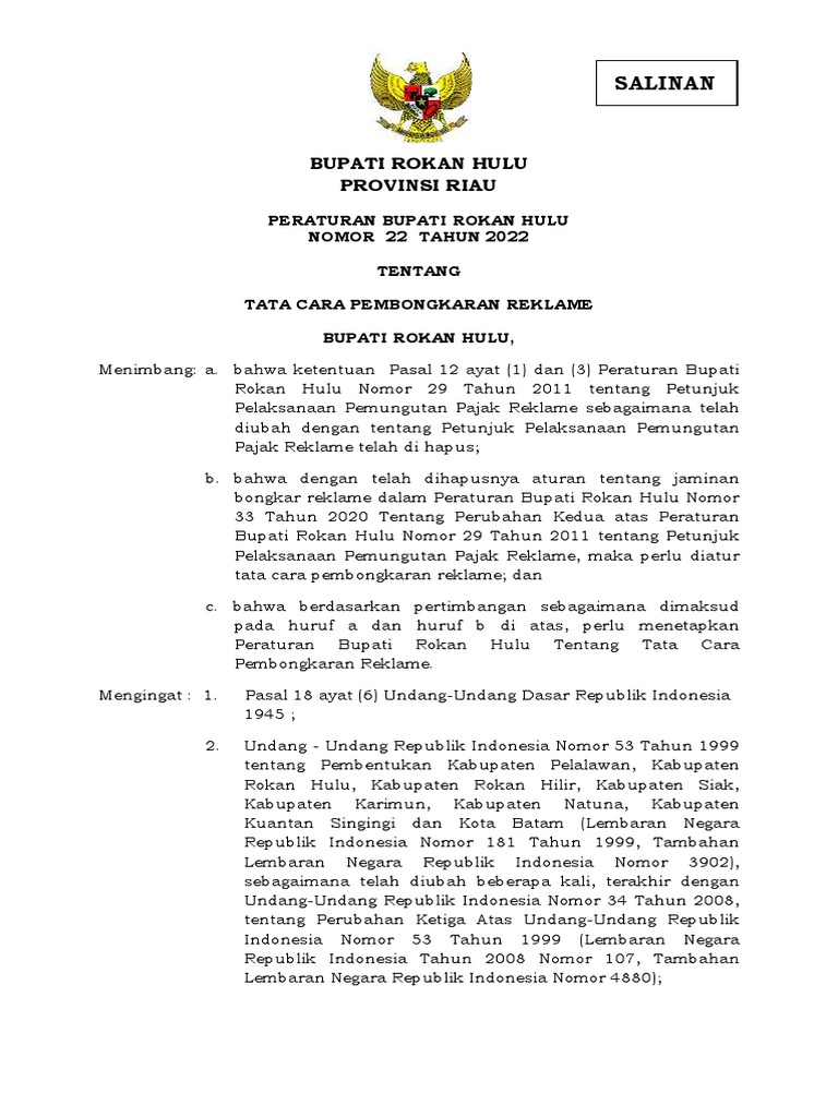 Perbup Nomor 22 Tahun 2022 | PDF
