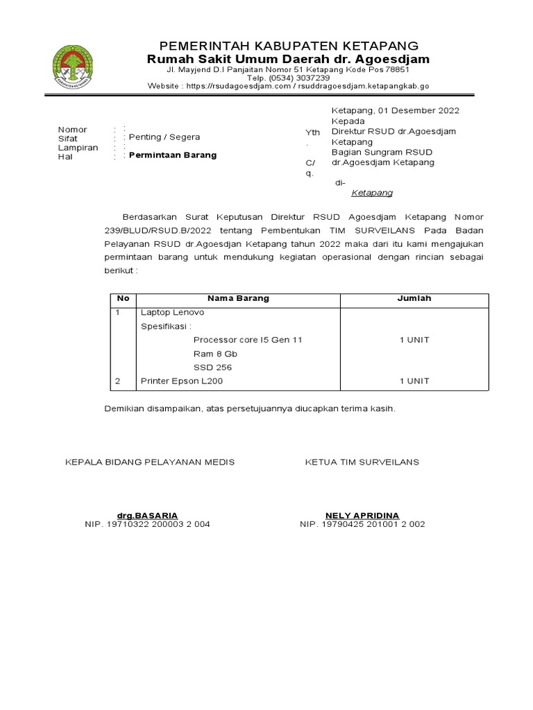 Surat Permohonan Barang | PDF