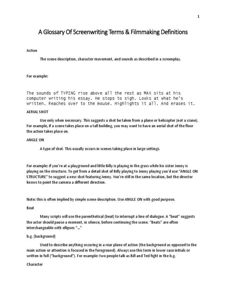 A Glossary Of Screenwriting Terms & Filmmaking Definitions | PDF ...