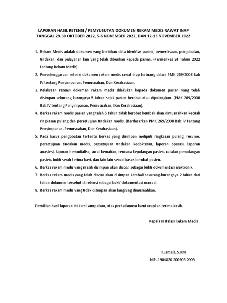 Pemusnahan Berkas Rekam Medis Rawat Inap | PDF
