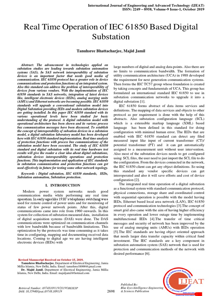 Real Time Operation Of Iec 61850 Based Digital Substationinternational Journal Of Engineering