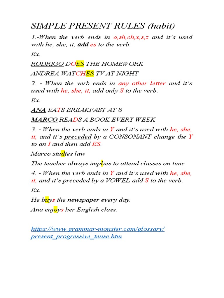 Simple Present Grammar Rules | PDF