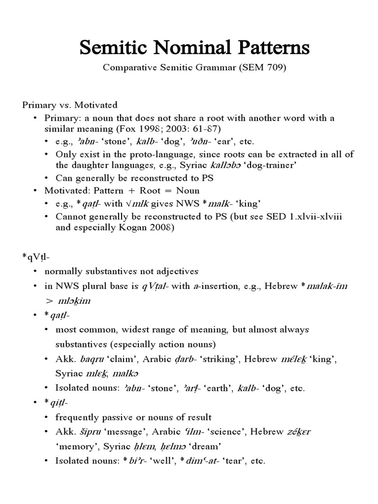 Handout Nominal Patterns | PDF | Noun | Adjective