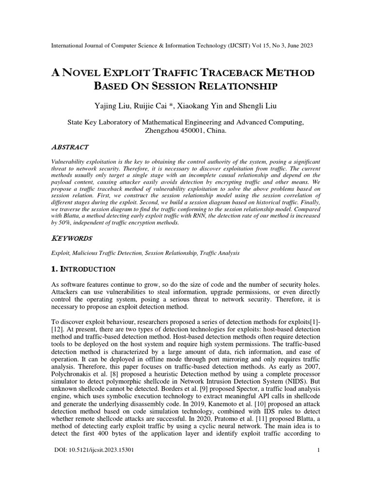 A Novel Exploit Traffic Traceback Method Based On Session Relationship | PDF | Transmission ...