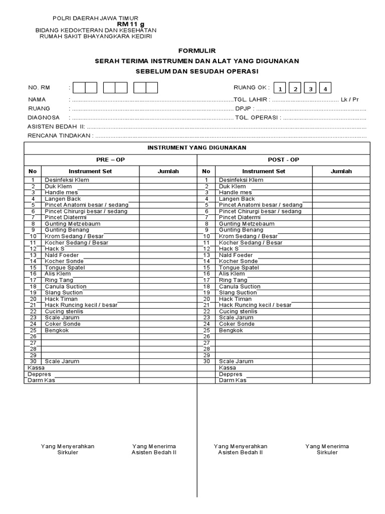 DMK 11e, DMK 11g Form Serah Terima Instrumen & Alat Operasi DAN FORM ...
