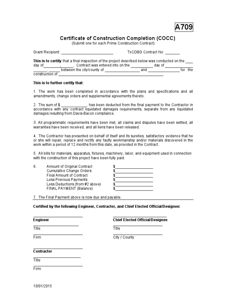 Construction Completion Certificate | PDF | Business | Common Law